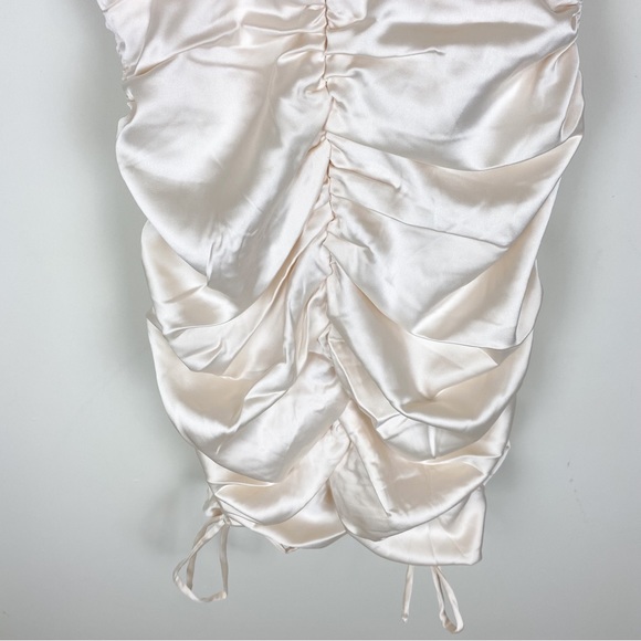 DFAY | Dresses | Dfay Lace Trim Ruched Satin Mini Dress New With Tags ...